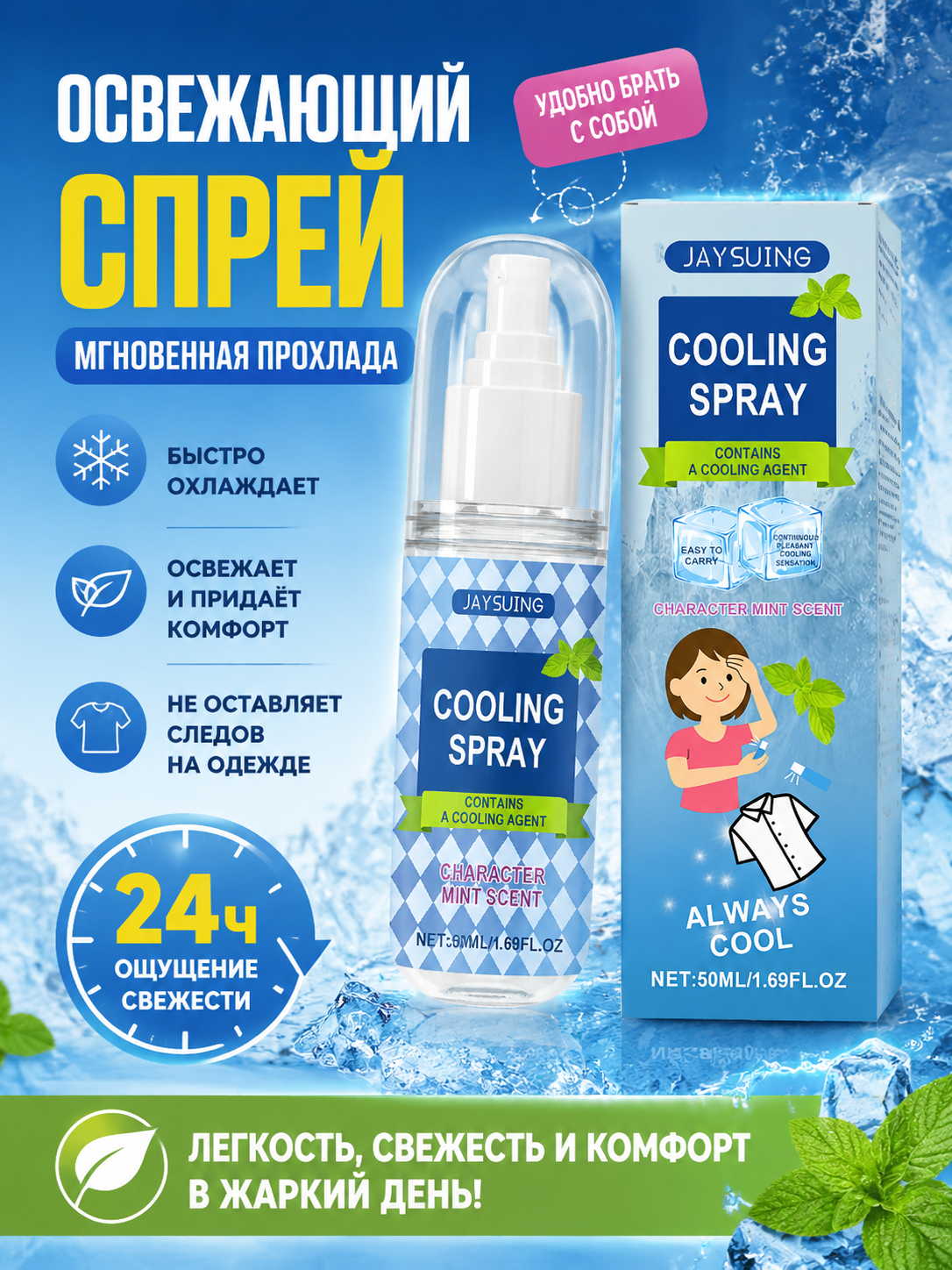Летний освежающий спрей для тела — приятный, комфортный, не оставляющий ощущения липкости