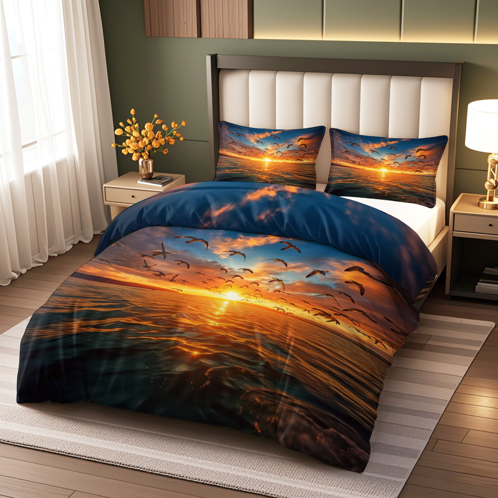 Океан Комплект постельного белья 200x220cm наволочки 70х70, Закат И Волны постельные принадлежности