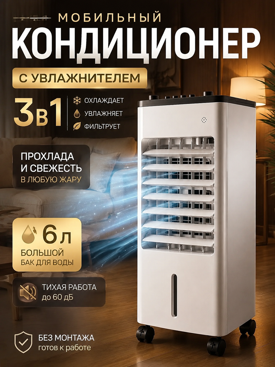 Напольный кондиционер, ионизатор, для помещения до 60 м², 3 режима вентилятора