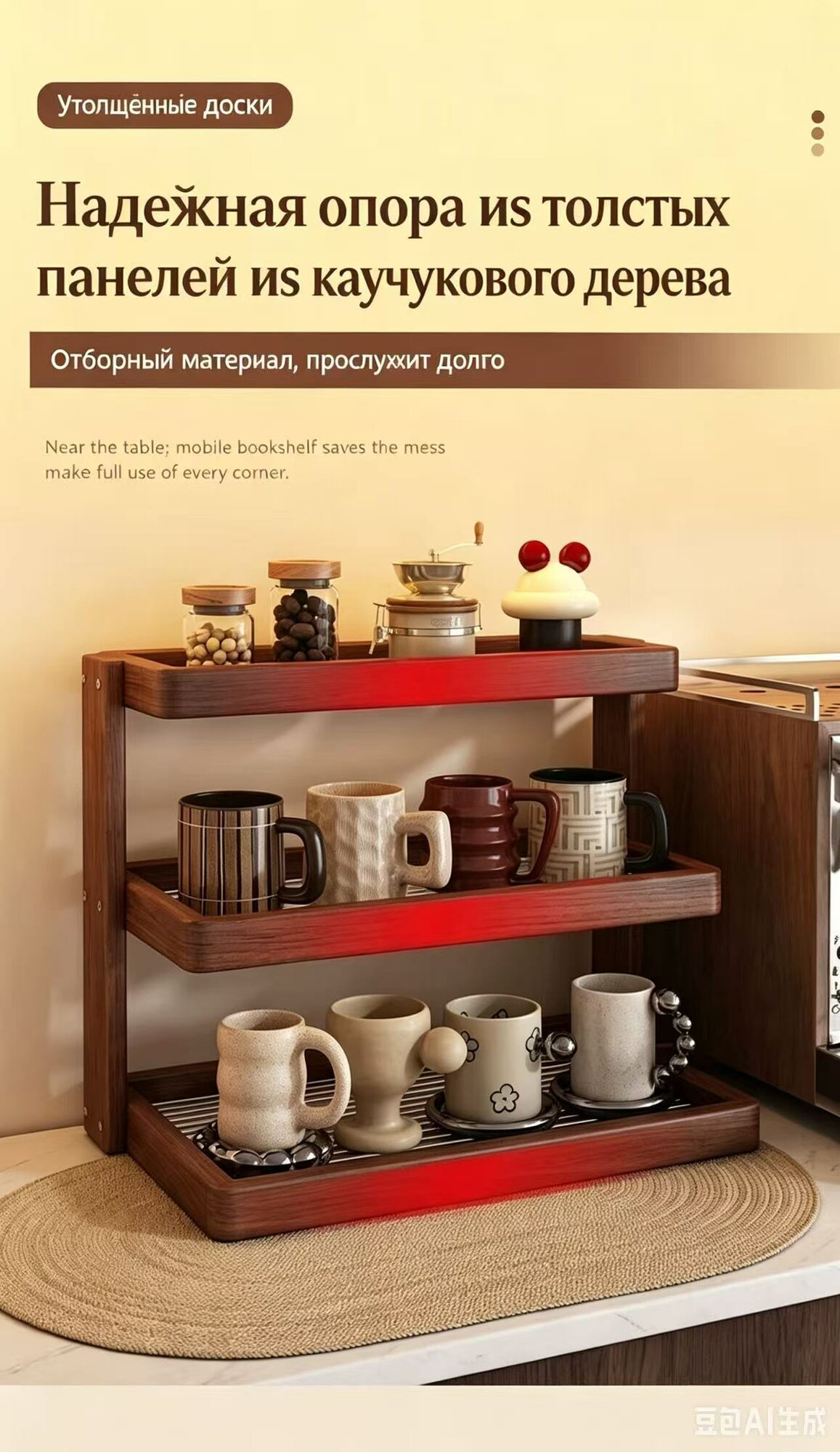 Органайзер для посуды "Кружки", дерево, 3-х ярусный, для кухни