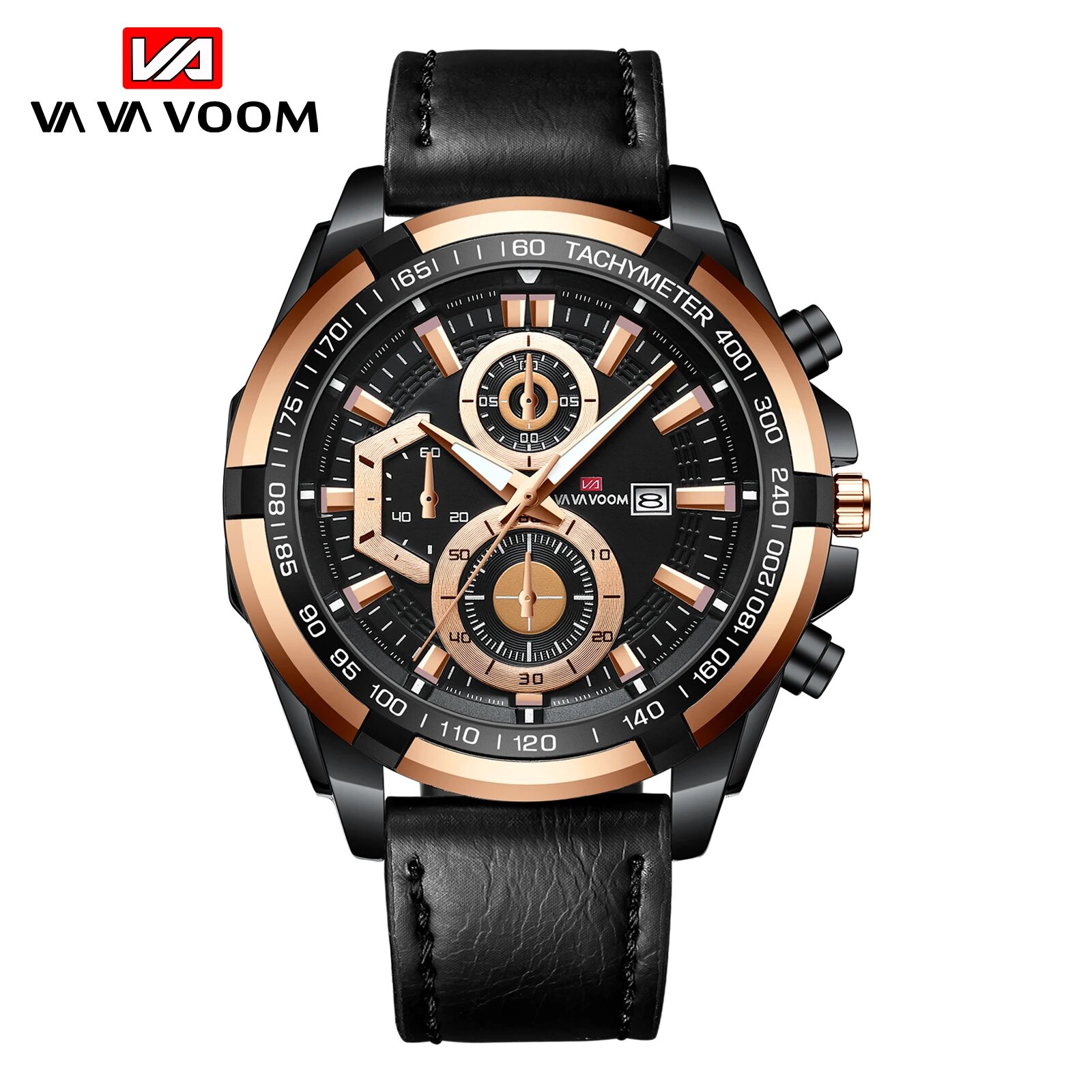 VAVA VOOM Роскошные кожаные кварцевые наручные часы для мужчин, водонепроницаемые, с датой и календарем, спортивные наручные часы.