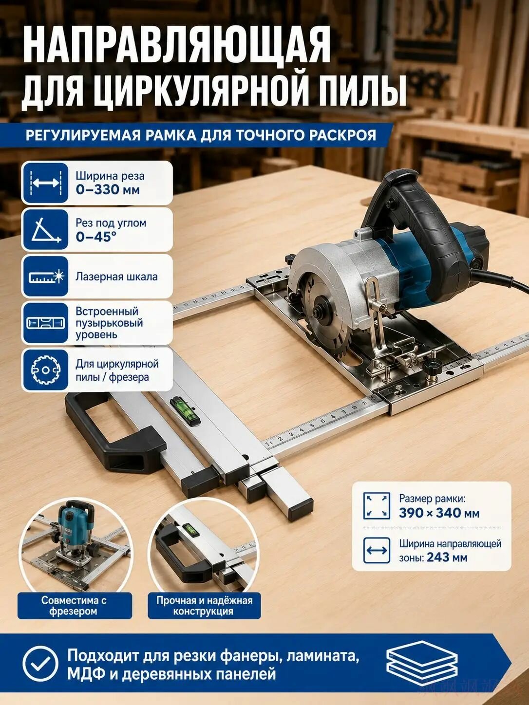 Hаправляющая для циркулярной пилы/шина для циркулярной пилы, универсальная модель 4 дюйма