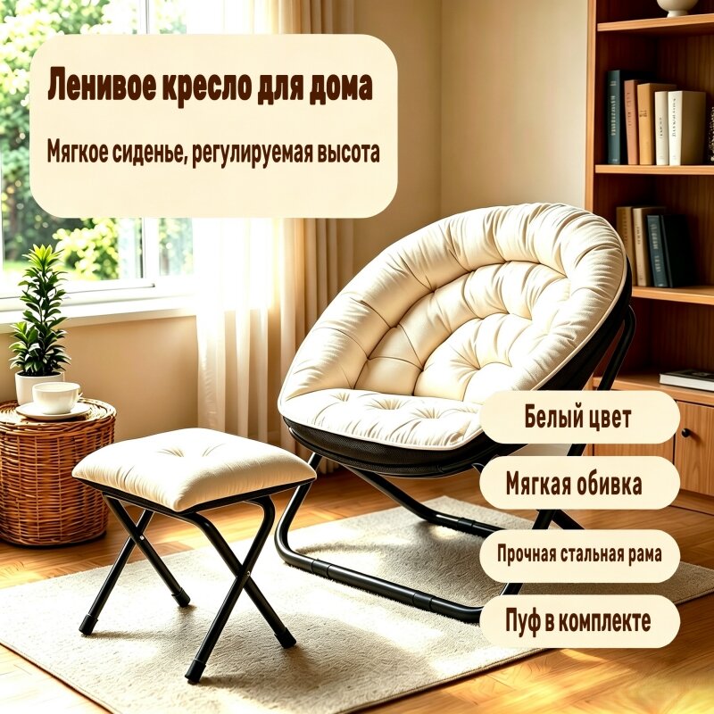 Складное кресло-луна для дома и общежития, мягкое тканевое кресло для отдыха, есть вариант с подставкой для ног
