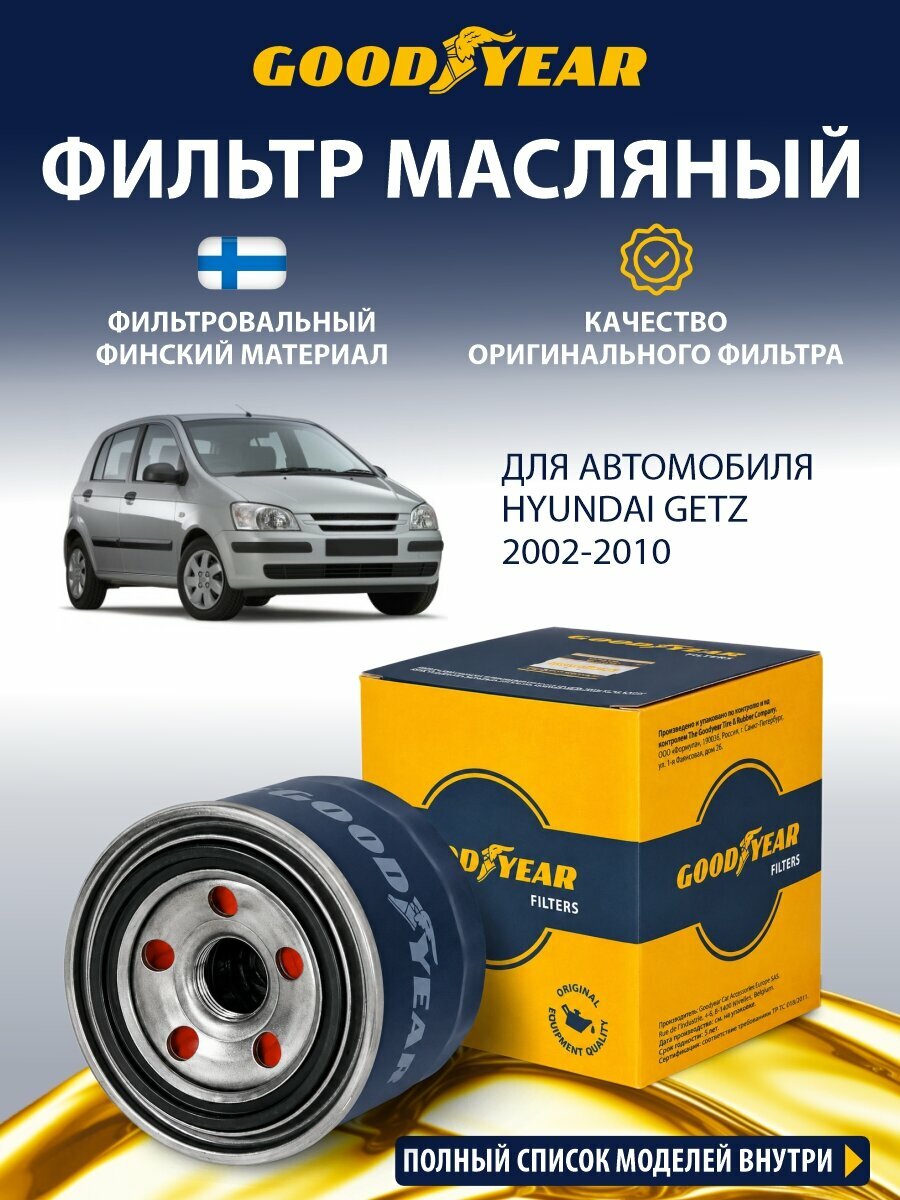 Фильтр масляный автомобильный HYUNDAI GETZ (Хендай Гетц) 1.3, 1.4, 1.6 2002-2010