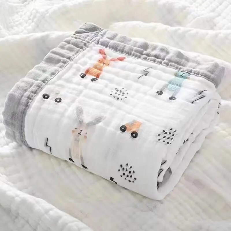 Детский муслиновый плед 110x110 см, белый и серый, мягкий и дышащий для малышей