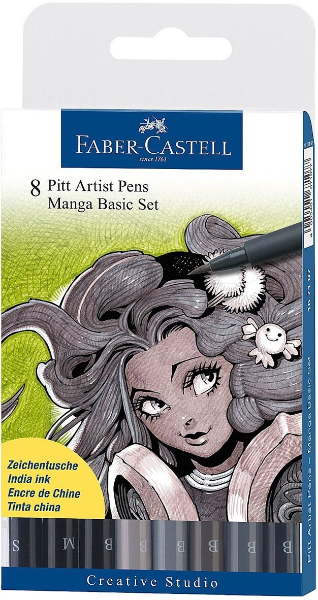 Капиллярная ручка Faber-Castell Pitt Artist Pen Manga Basic set ассорти, 0,3/0,7 мм, 8 штук выгодный набор