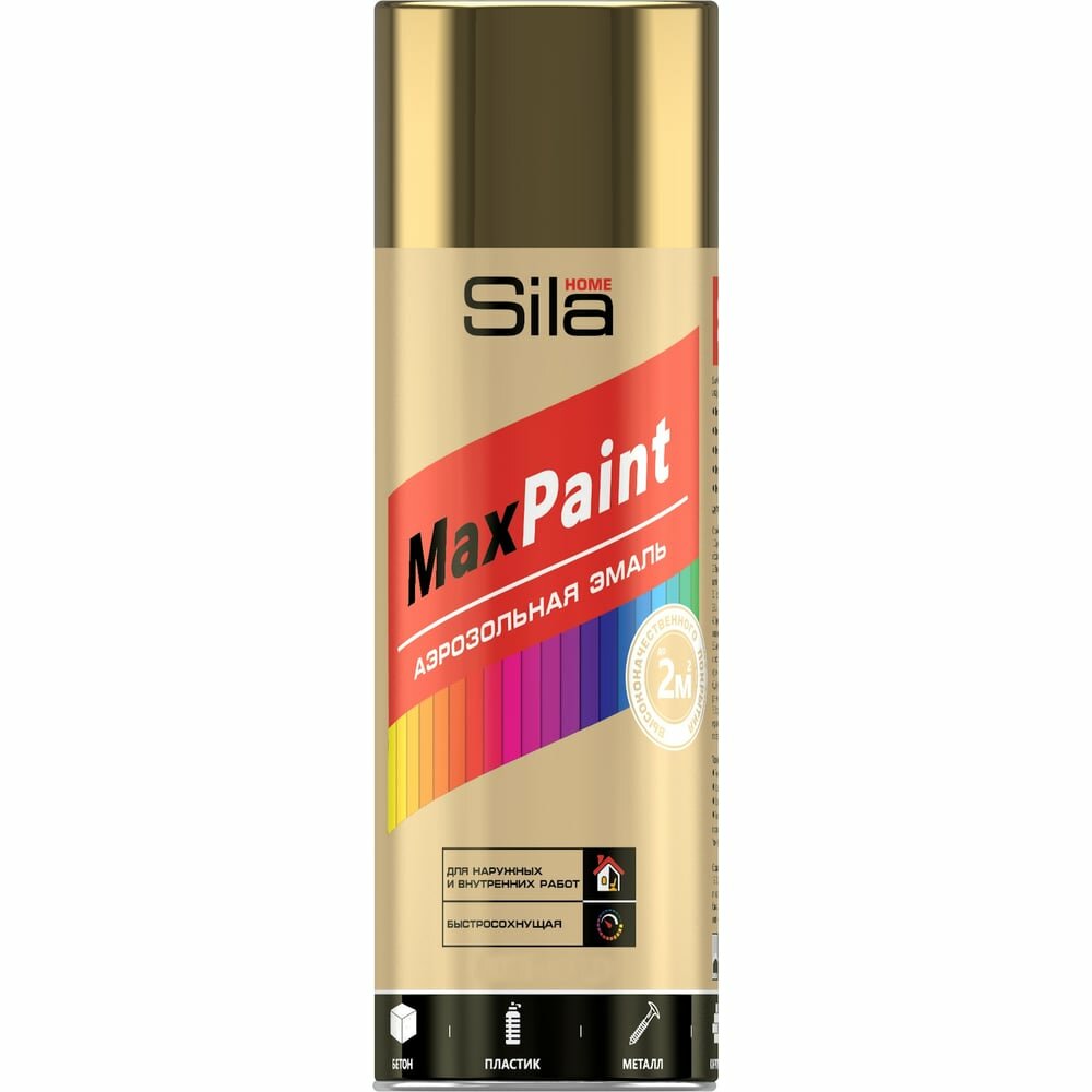 Аэрозольная эмаль Sila home Max Paint с металлическим эффектом, золотой металлик, 520 мл SILP001
