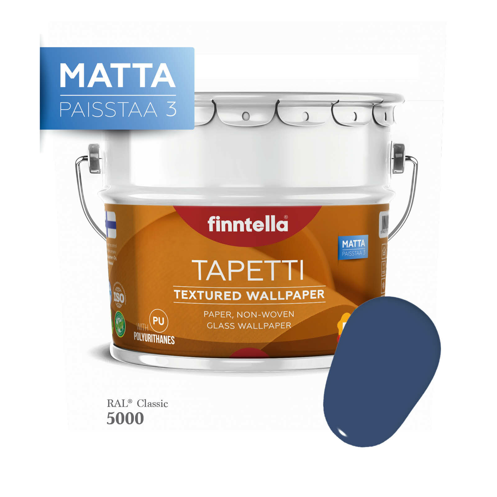 Матовая краска для обоев под окраску TAPETTI Matta FINNTELLA, Цвет RAL 5000 Фиолетово-синий (Violet blue), 9л
