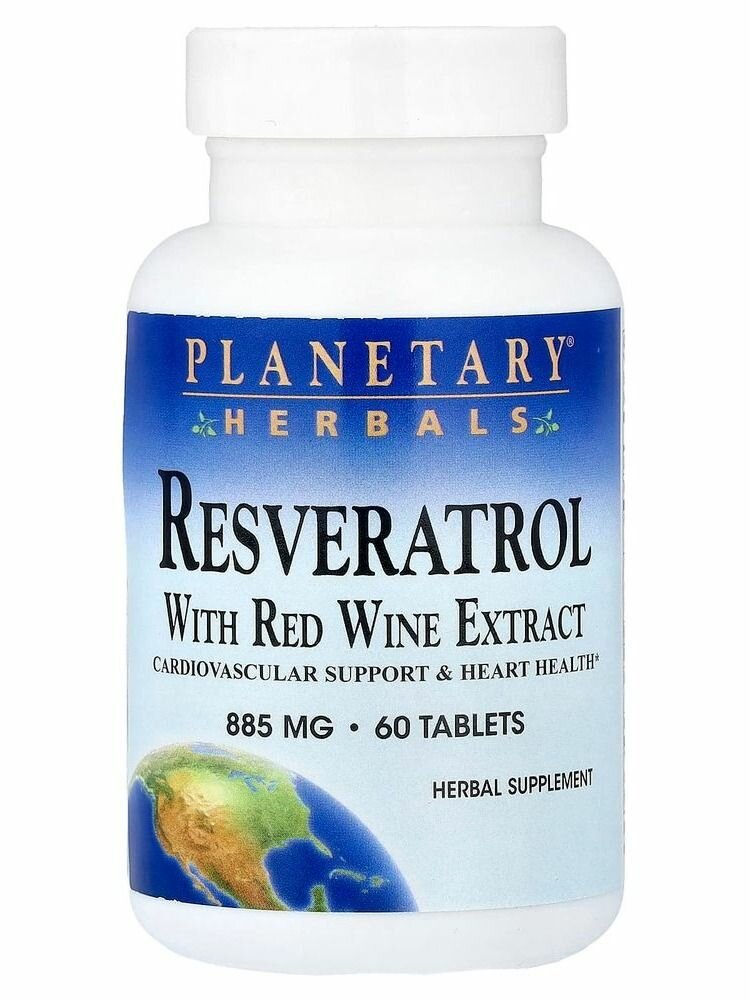 Ресвератрол с экстрактом красного вина, 60 таблеток, Planetary Herbals