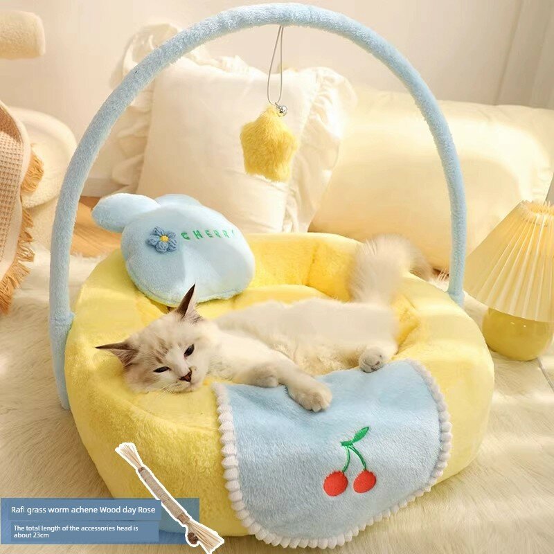 Зимняя теплая кошачья кровать-гнездо с игрушкой-котовым мятой для животных до 6,5 кг - весело и отдыхающе, нескользящее