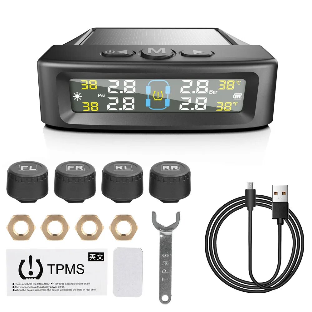 Солнечная Система Контроля Давления В Шинах (TPMS) С 4 Внешними Датчиками Built-in