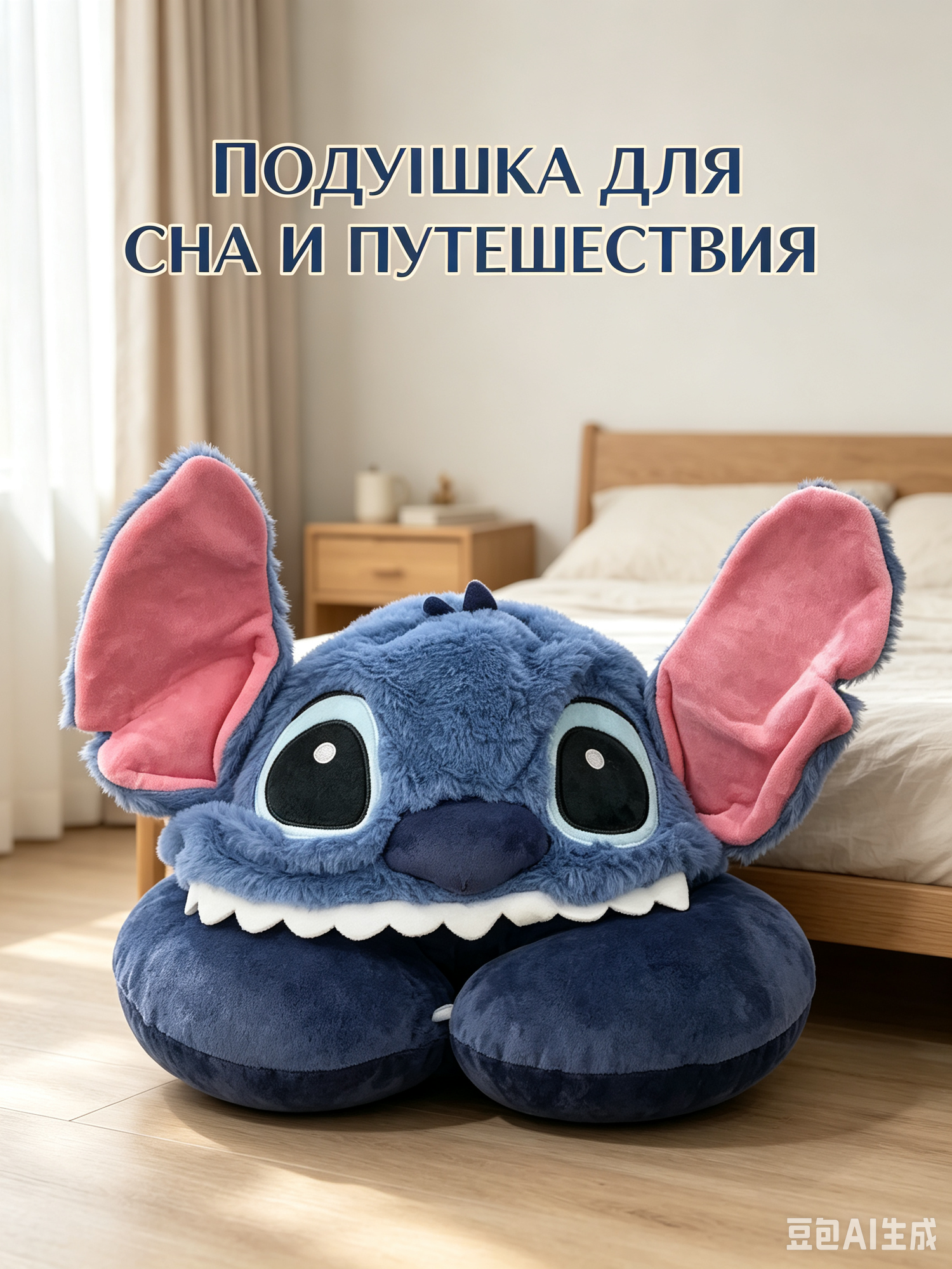 Подушка для шеи с капюшоном для взрослых, мультяшный принт, подходит для путешествий в самолете