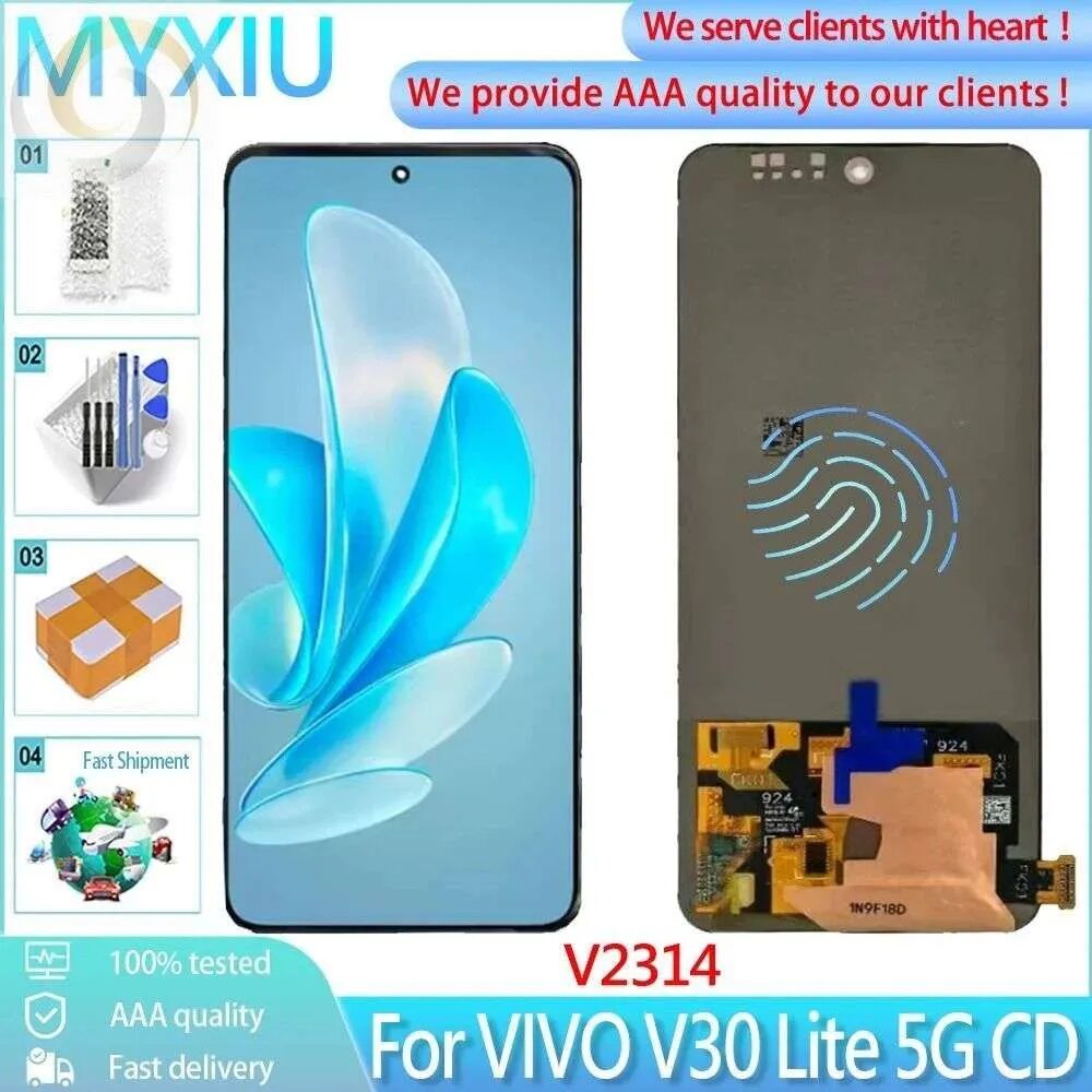AMOLED 6.67" для vivo V30 Lite 5G LCD V2314 V2327 Дисплей Цифровщик сборки для vivo V30 Lite экрана Запасные части
