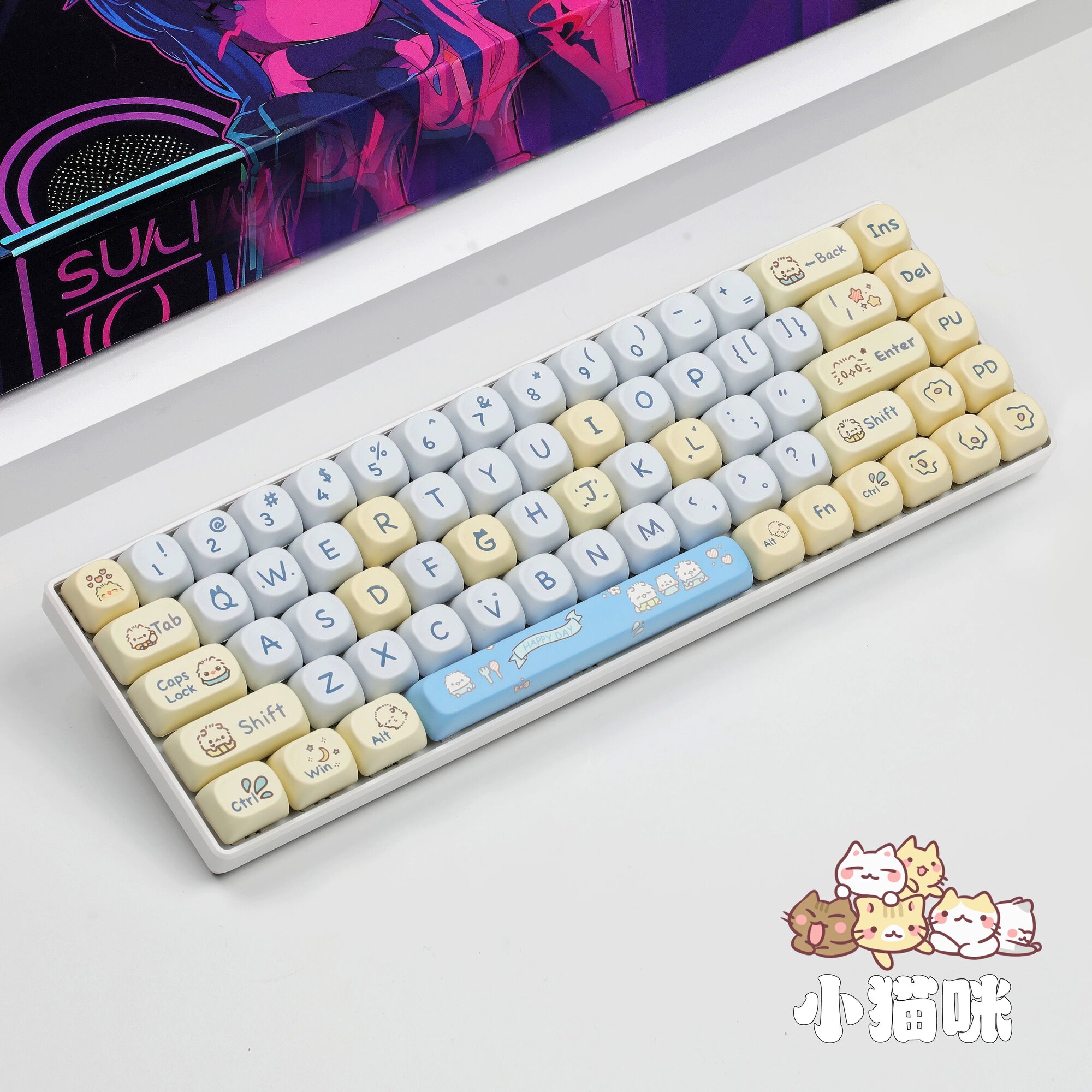 Клавиатура механическая K68 с переключателем Red, модель Kitty, RGB-подсветка, беспроводная (2.4G, Bluetooth), проводная
