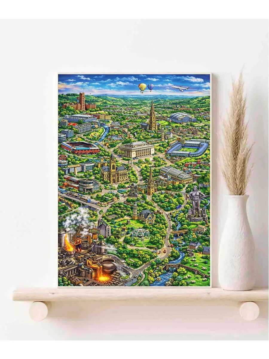 Шеффилд, Великобритания, Fantasy Map, Карта, Плакат 30x42см