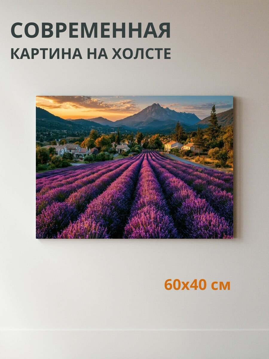 Картина на холсте Лавандовый пейзаж 60x40 см