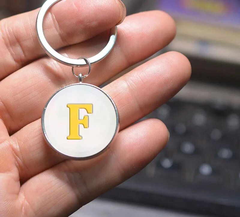 Брелок с буквой F, желтый, цинковый сплав, Color: 7