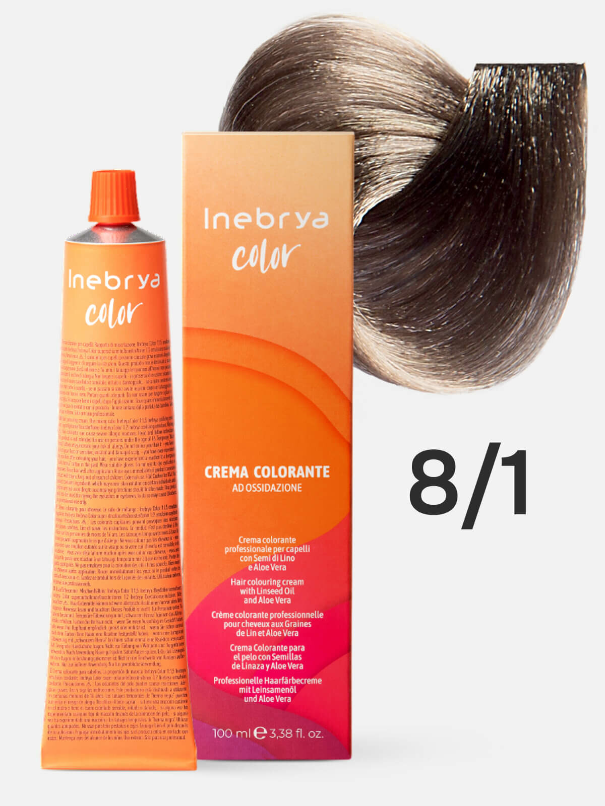 Крем - краска для волос профессиональная Inebrya Color Professional 8/1 Светлый русый Пепельный, 100 мл