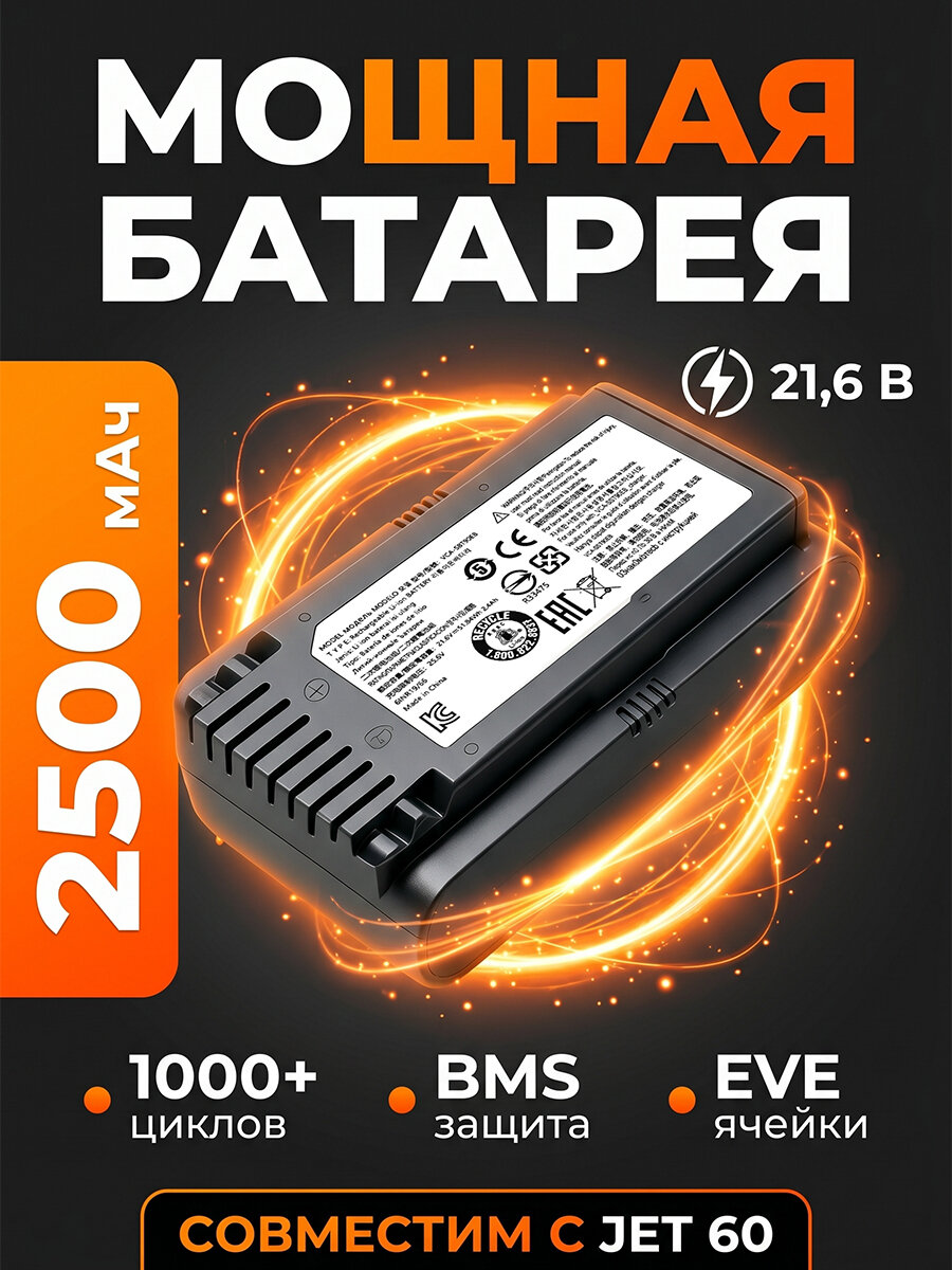 Аккумулятор для пылесоса Samsung Jet 60 VCA-SBTA60, 2500 mAh