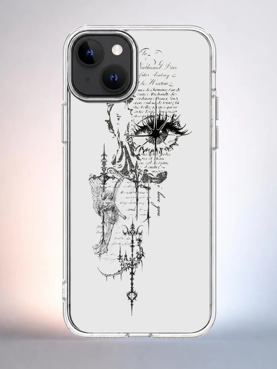Чехол iPhone 15 ангелы винтаж силиконовый прозрачный