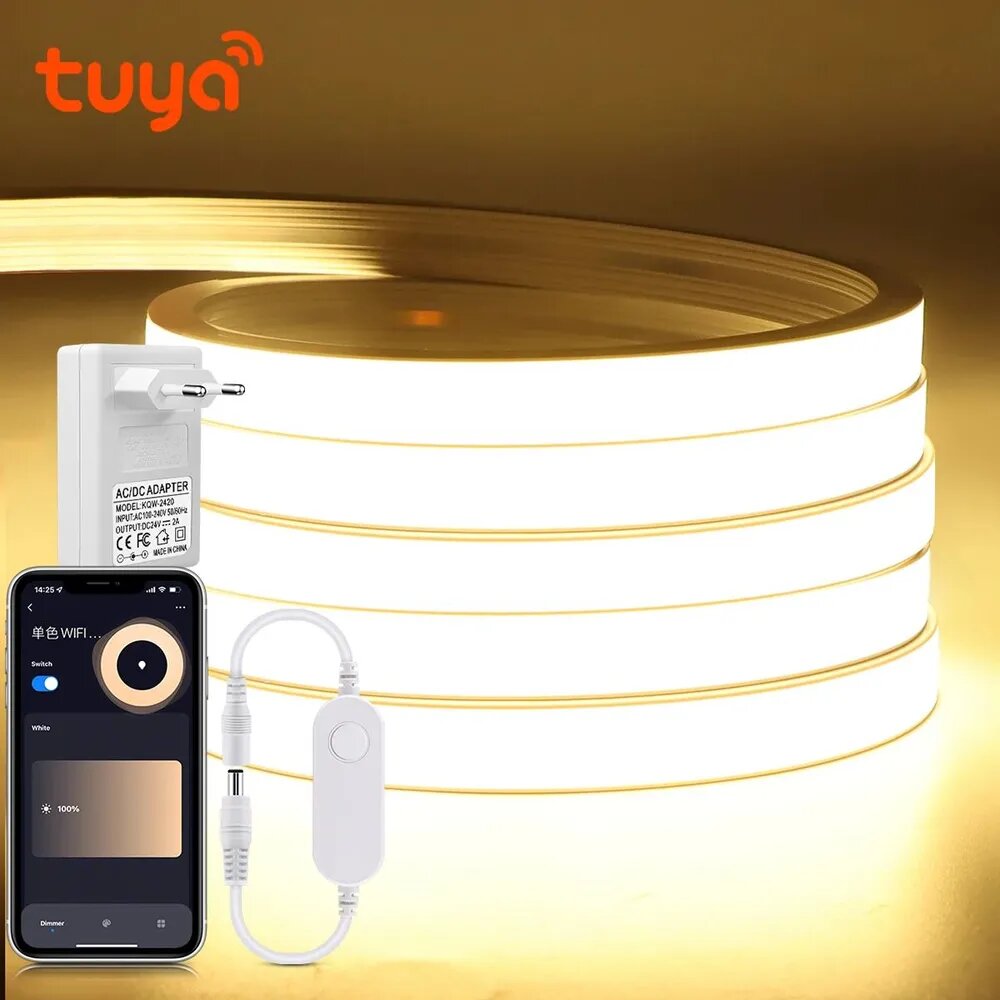 Tuya Smart Светодиодная лента 220 Вт, IP65, Теплый белый, 1 шт