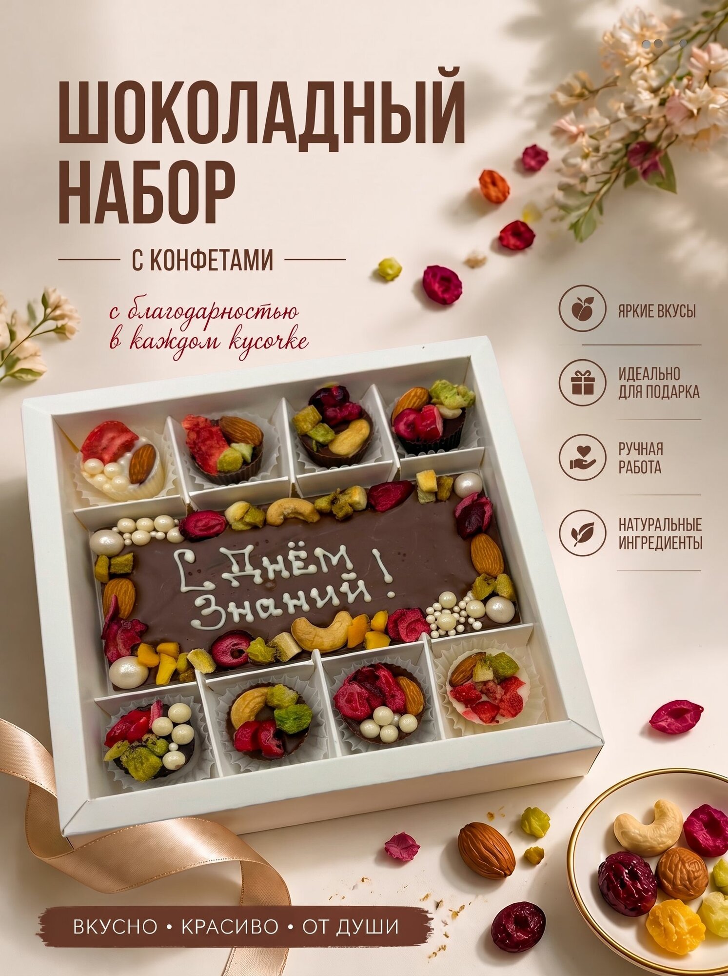 Шоколад ручной работы, набор конфет, подарок на 1 сентября "С Днем Знаний"