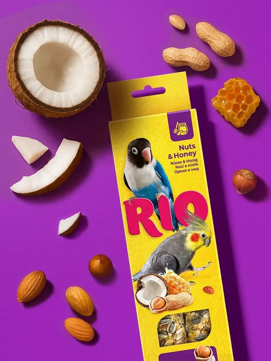 Лакомство RIO для средних попугаев с медом и орехами, 75 г х 8 штук