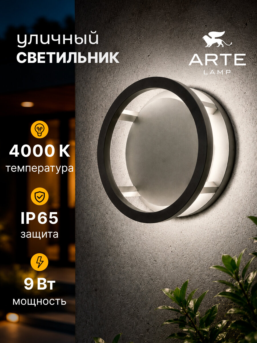 Фасадный светильник Arte Lamp HASSALEH A3370AL-1BK, LED, 9Вт, чёрный