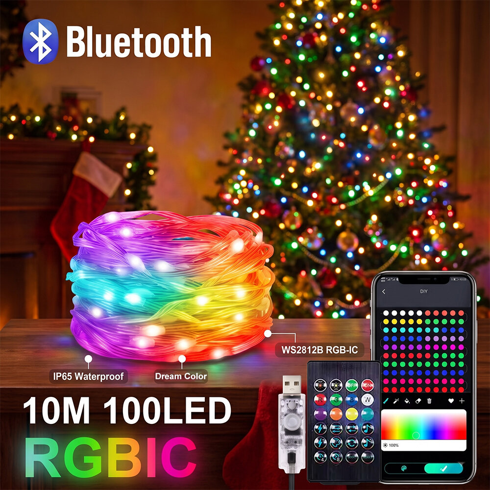 Умная RGB гирлянда 10 м с управлением с телефона + пульт ДУ, Bluetooth led string light, питание от порта usb