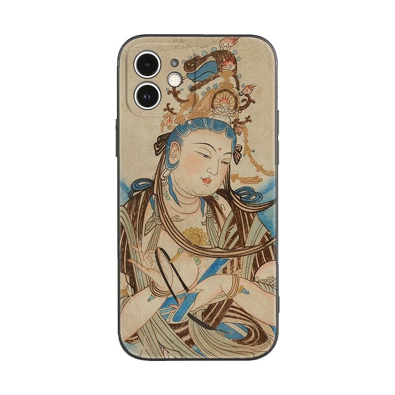 Чехол для iPhone 12 Pro с рисунком Самантабхадры из Юлиньских пещер, черный защитный чехол из ТПУ