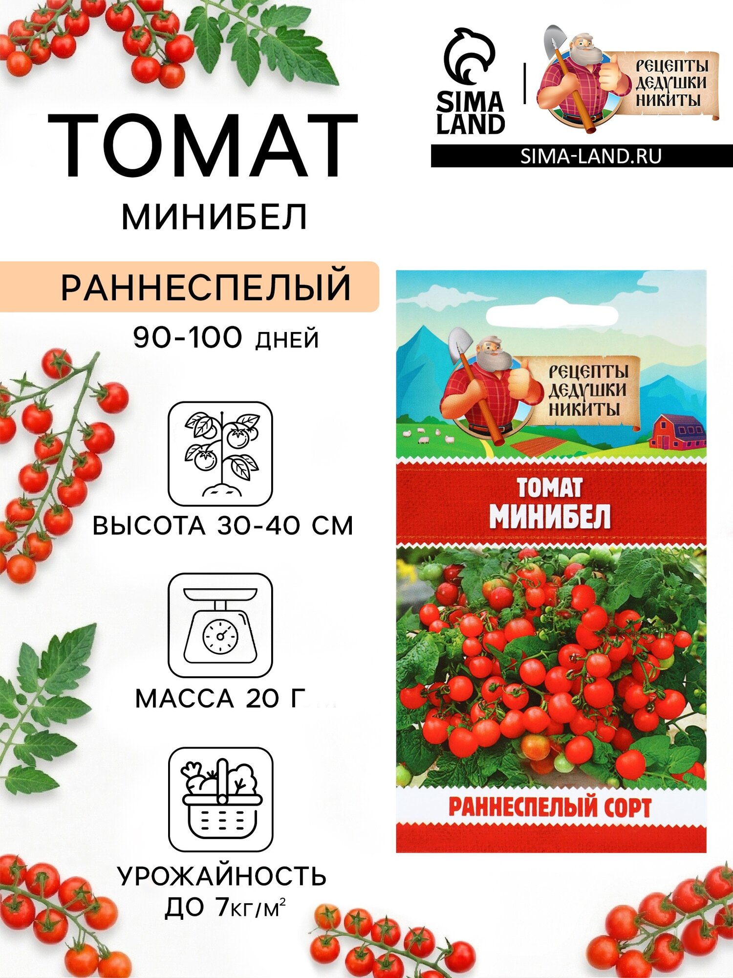 Комнатный томат «Минибел», семена, 0.1 г, «Рецепты дедушки Никиты»