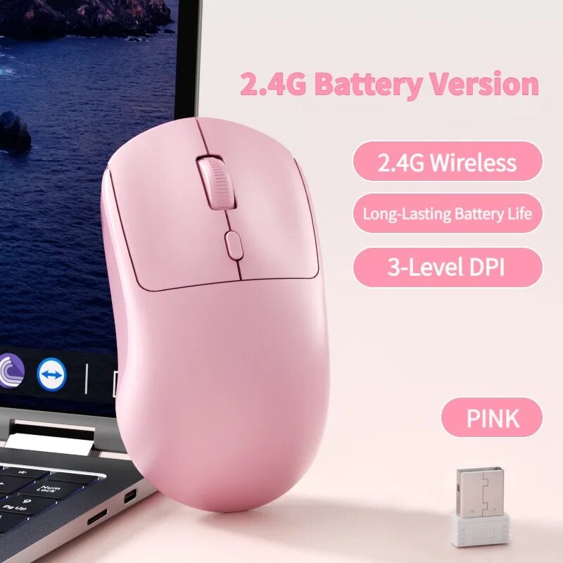 Розовая беспроводная мышь 2.4G, 3-Level DPI