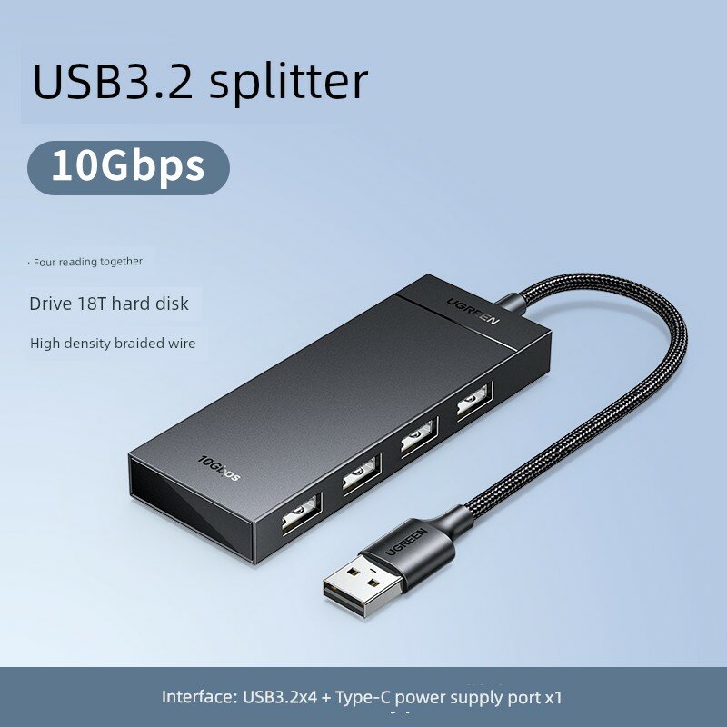 0.15 м USB хаб с 4 портами USB 3.2 и входом питания Type-C для компьютеров, передача данных 10 Гбит/с высокоскоростная