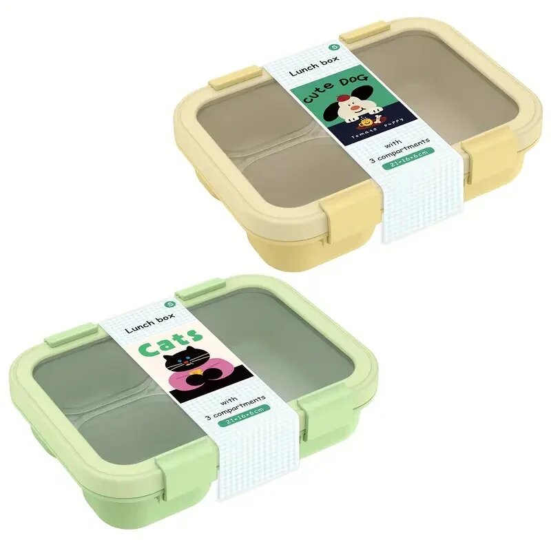 Ланч-бокс с 3 отсеками, Yellow and Green