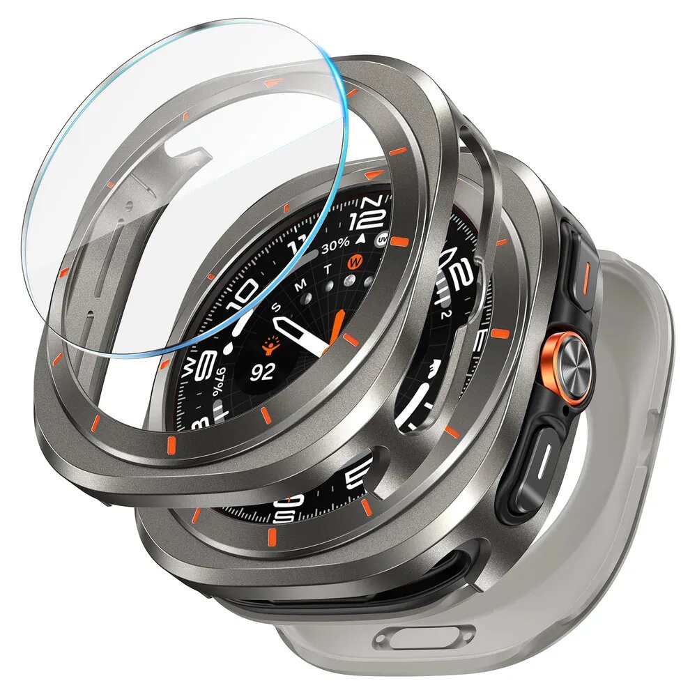 Металлический чехол 3 в 1 для Samsung Galaxy Watch Ultra защитная пленка для экрана 47 мм, жесткая задняя крышка ПК и пленка из закаленного стекла 9H для Galaxy Watch 7 Ultra
