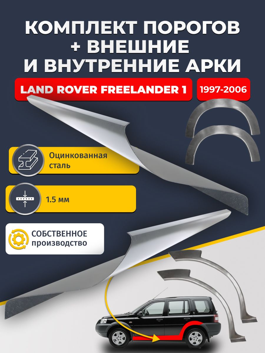 Комплект ремонтных задних внешних и внутренних арок (0,8 мм) + комплект стандартных ремонтных порогов , на Land Rover Freelander 1 1997-2006 5 дв (Фрилендер 1) Оцинкованная сталь 1.5 мм