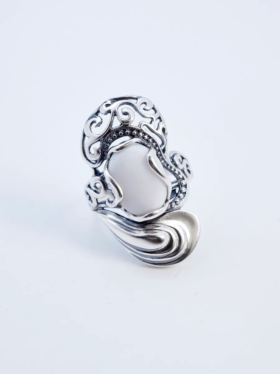 Кольцо БРЮС, серебро, 925 проба, кахолонг
