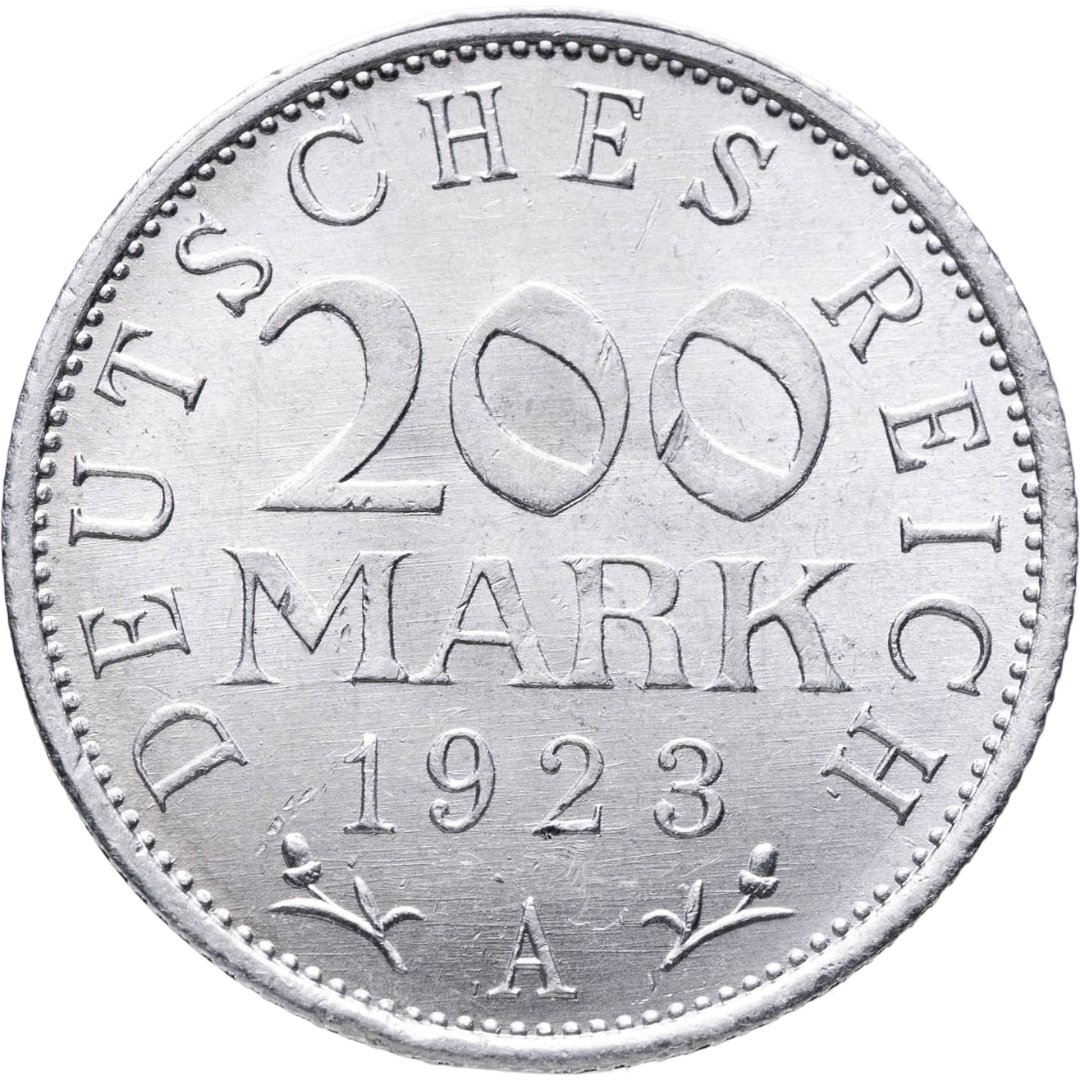 Германия 200 марок 1923 "A" — Берлин, Алюминий, в сохранности AU-UNC