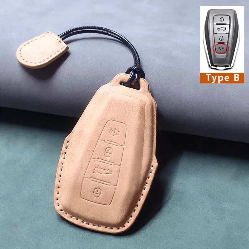 Кожаный чехол для ключа Geely Type B, оранжевый шнурок