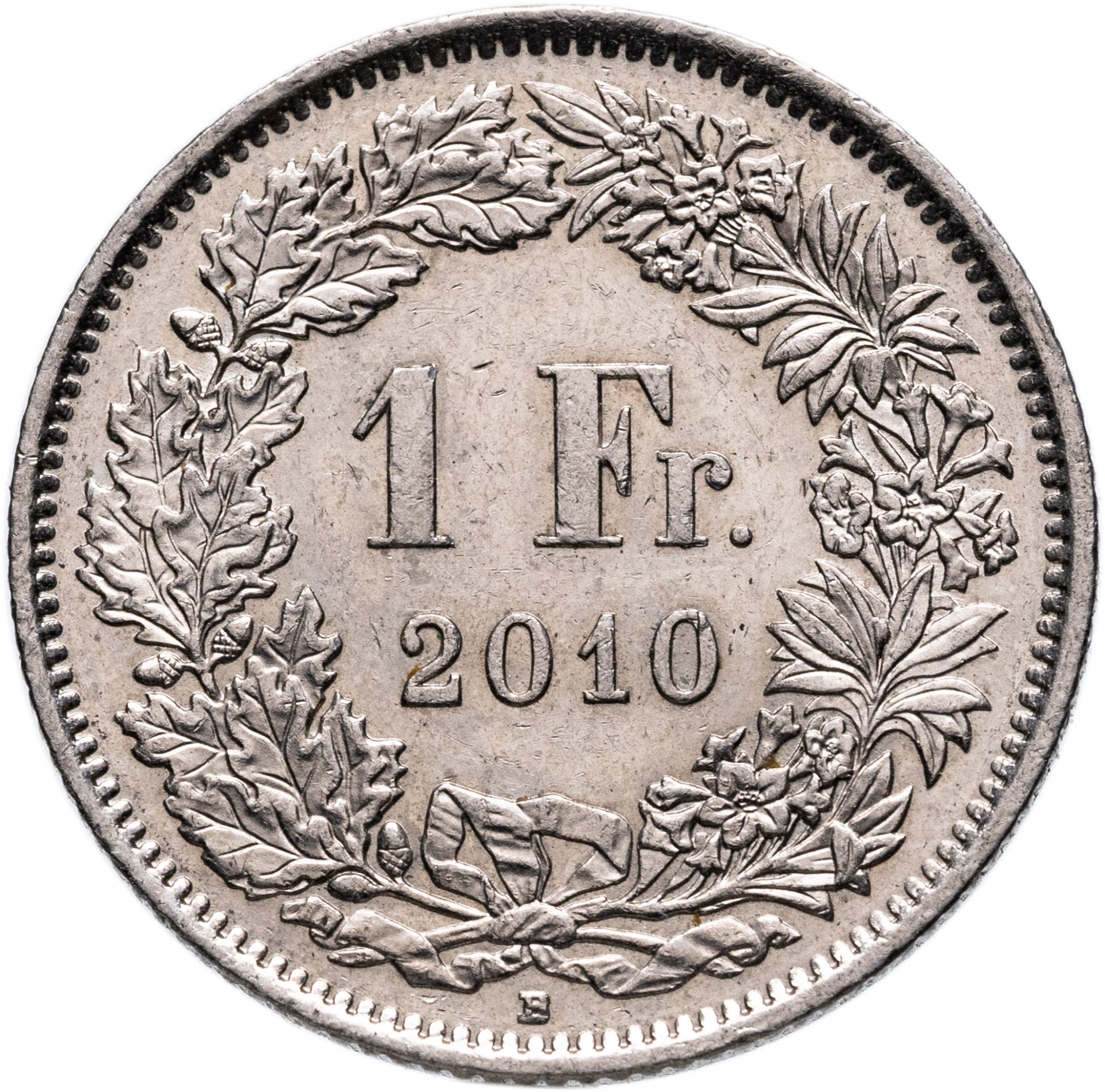 Швейцария 1 франк franc 2010, Мельхиор медь-никель, в сохранности XF-AU