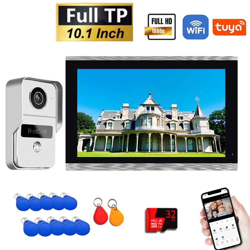 HSmart HD 4-проводной умный видеодомофон 1080P Silver LCD 10inch