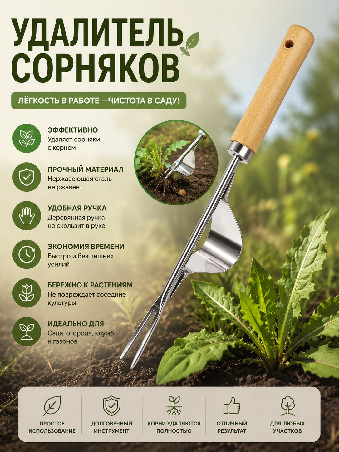 GEALFIS Корнеудалитель, рукоятьНержавеющая сталь