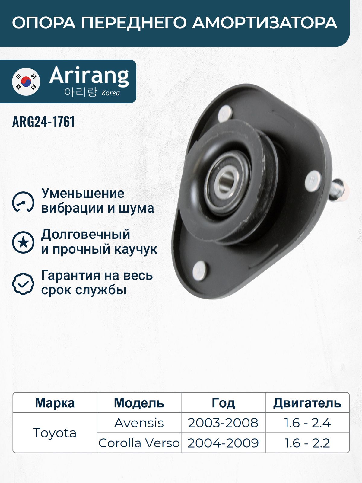 Опора переднего амортизатора Тойота Авенсис, Королла Verso / OEM 4860905040