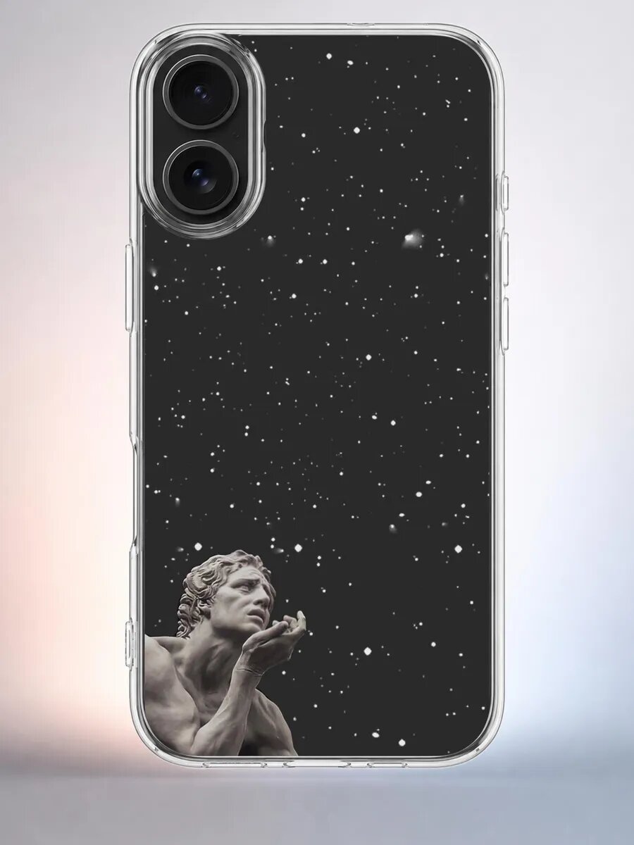 Чехол iPhone 16 статуя в звёздах силиконовый