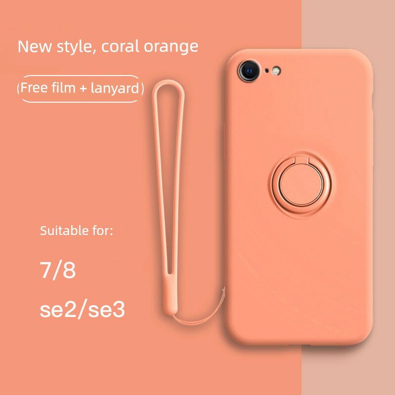 IPhone SE 2nd Gen Полная защита ударопрочный силиконовый чехол - Коралловый оранжевый, с закаленным стеклом и шнуром