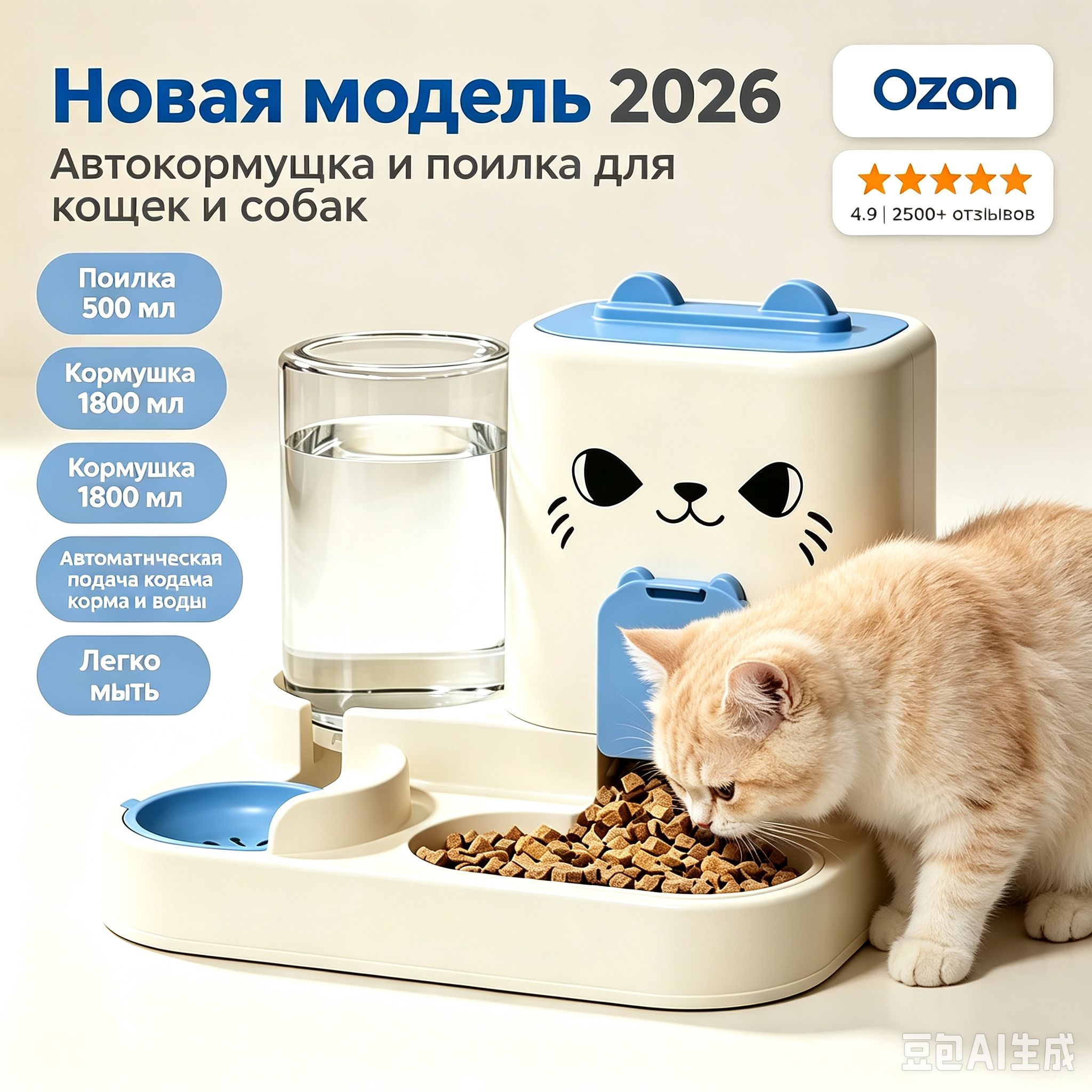 Автокормушка-поилка 2в1 для кошек и собак