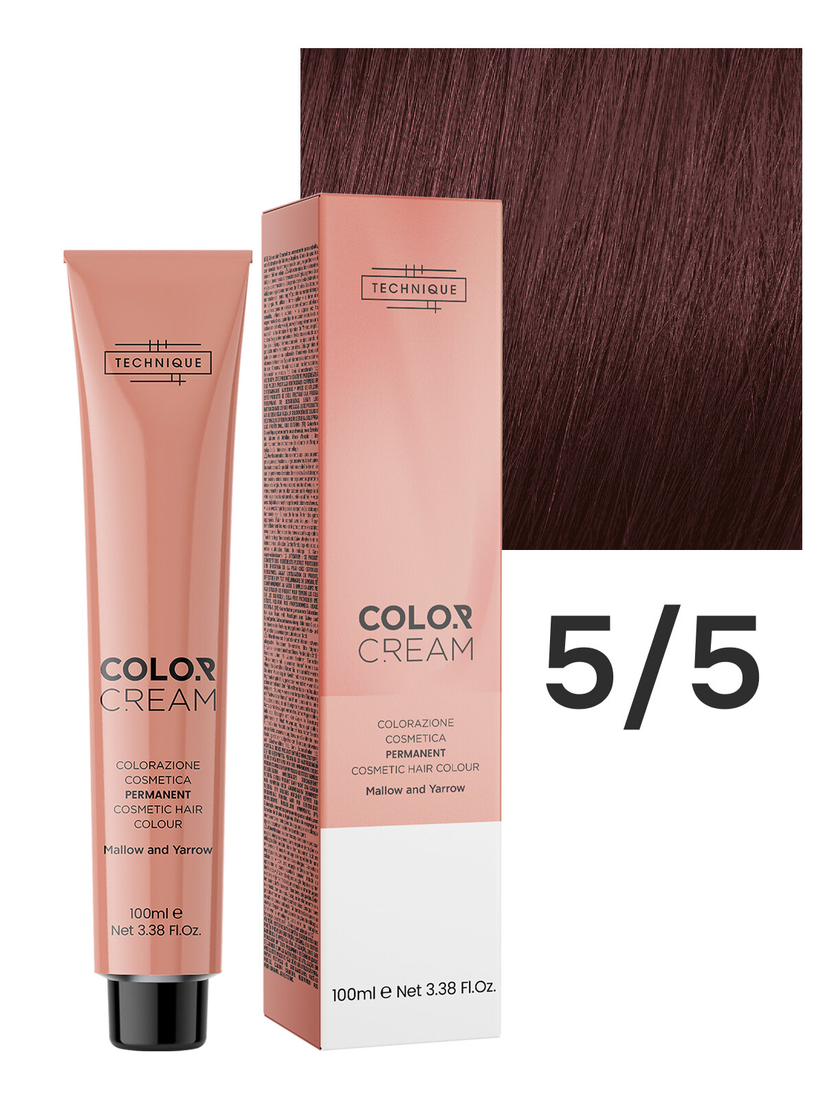 Крем - краска для волос профессиональная Technique Color Cream Permanent Cosmetic Hair Colour 5.5 Светлый каштановый Махагоновый, 100 мл