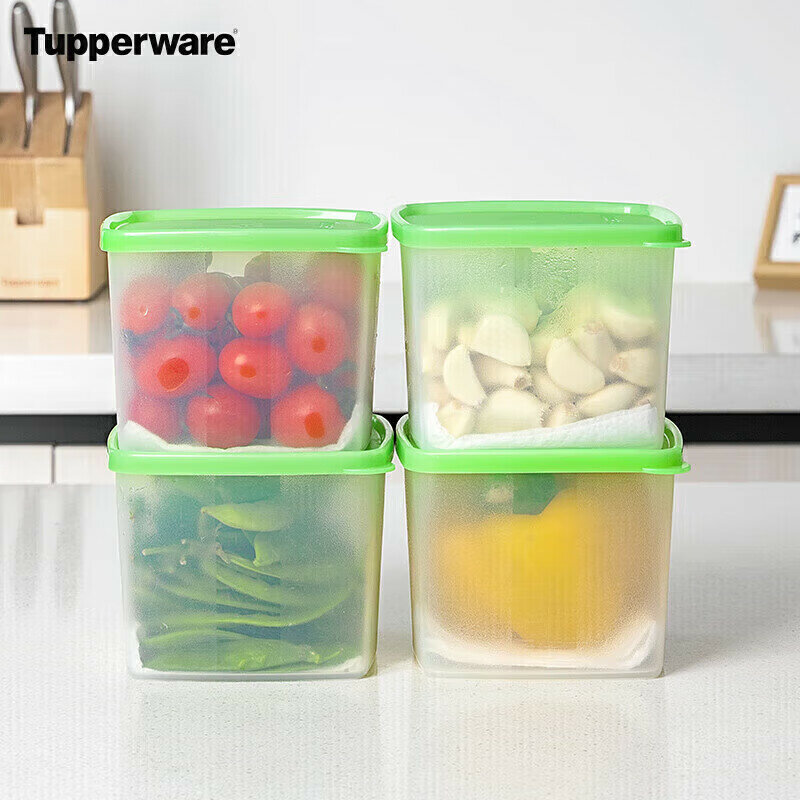 Tupperware 4-составные квадратные контейнеры для хранения пищи 800 мл с зеленым крышкой герметичные холодильные