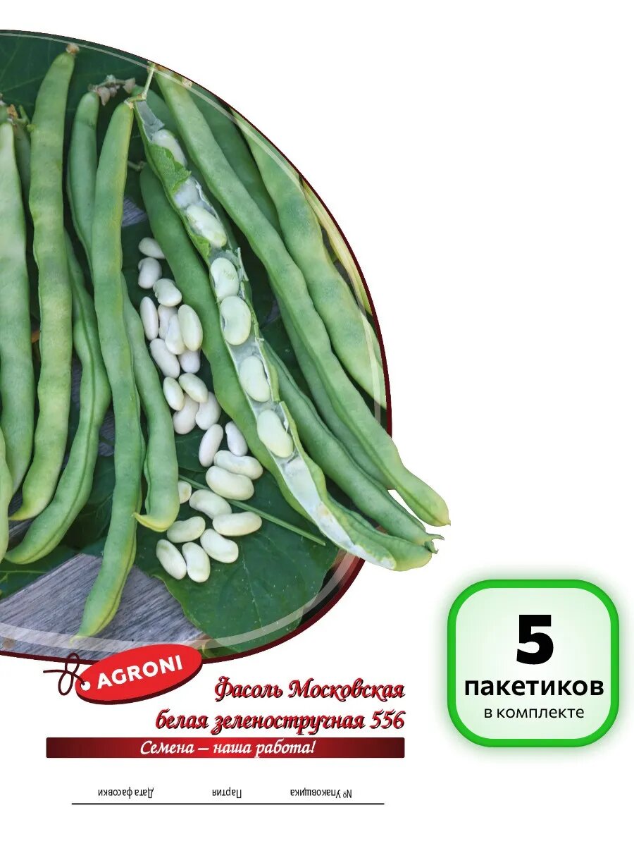 (5 шт.) - Семена Фасоль Московская белая, №556 (5 г.)