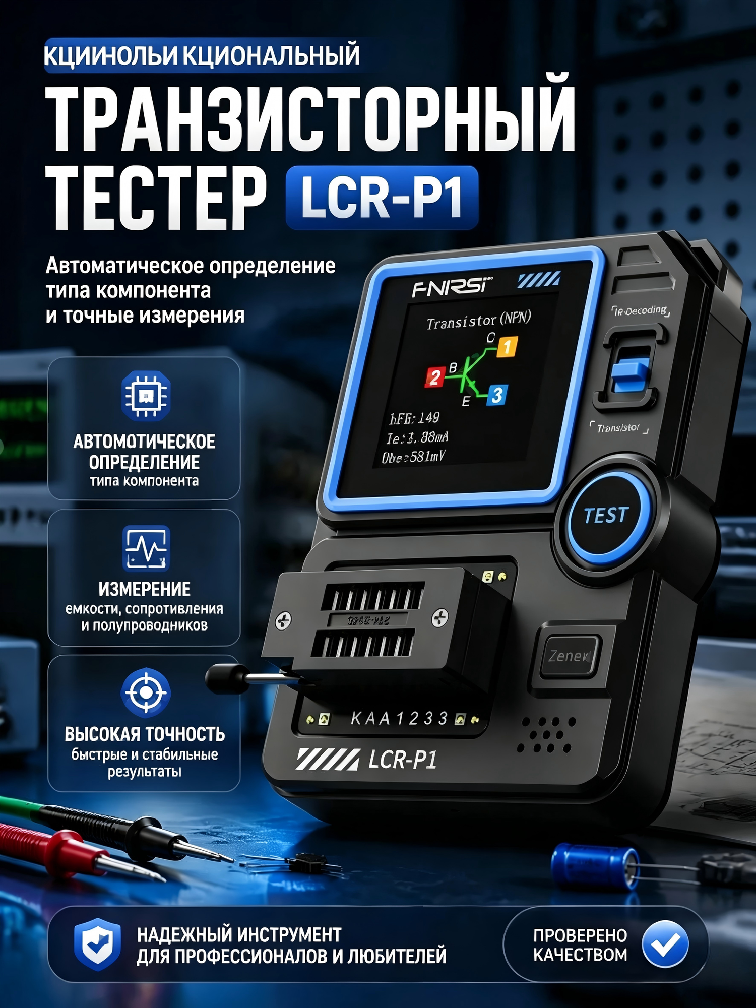 Кондуктометр Многофункциональный тестер транзисторов LCR-P1 для определения емкости и сопротивления МОП-полевых транзисторов с электронным компонентом